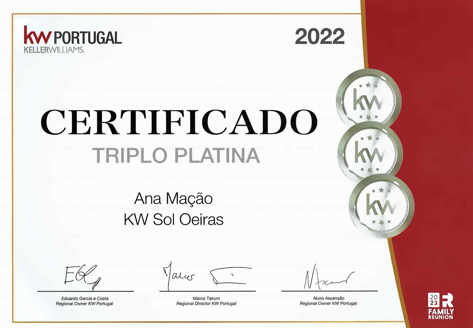 2023 - Triple Platinum Diploma | Ana Mação - KW
